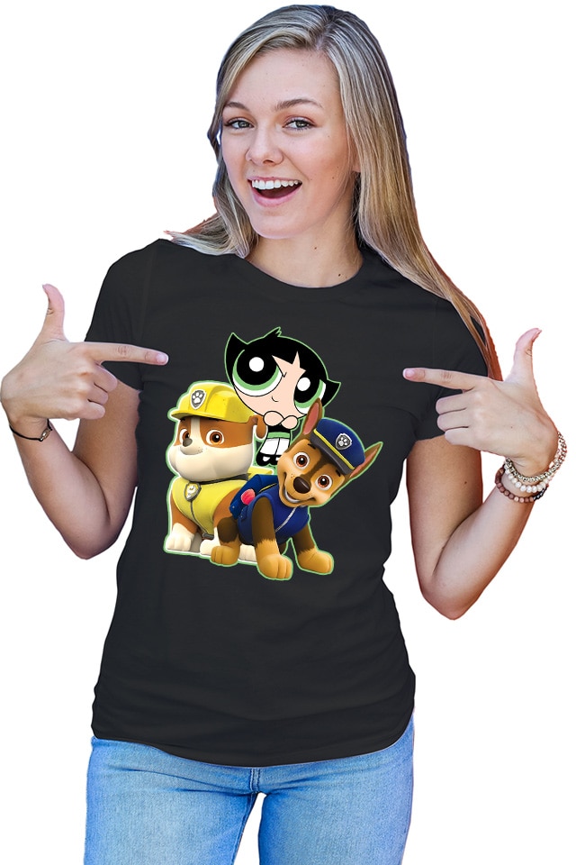 Дамска тениска Paw Patrol Buttercup Powerpuff Girls Police Pup, Черен ...