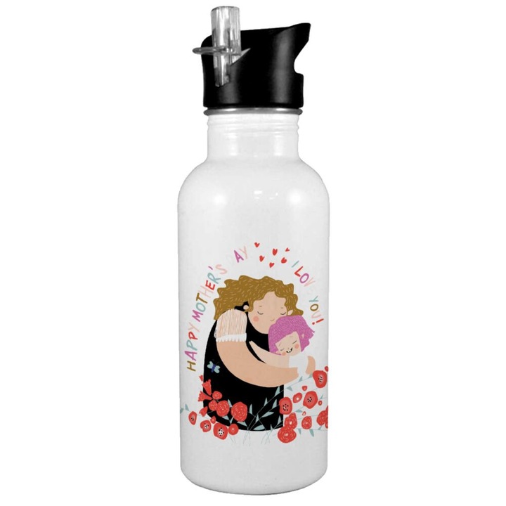Sticla Happy Mother's Day, Otel inoxidabil, 600 ml, Alb - eMAG.ro
