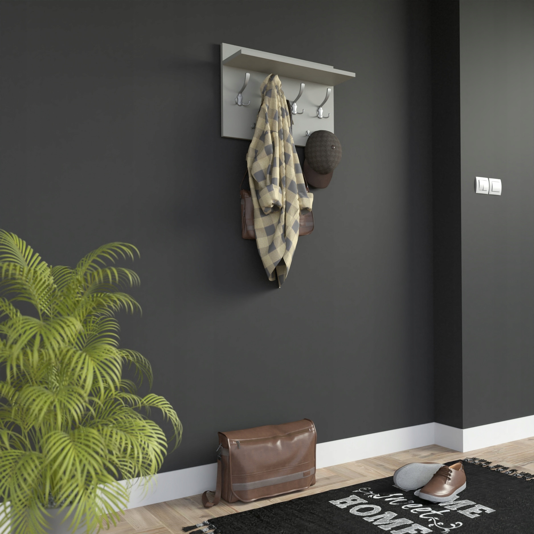 Cuier de perete din lemn, 1052269513, gri, 40 x 60 cm - eMAG.ro