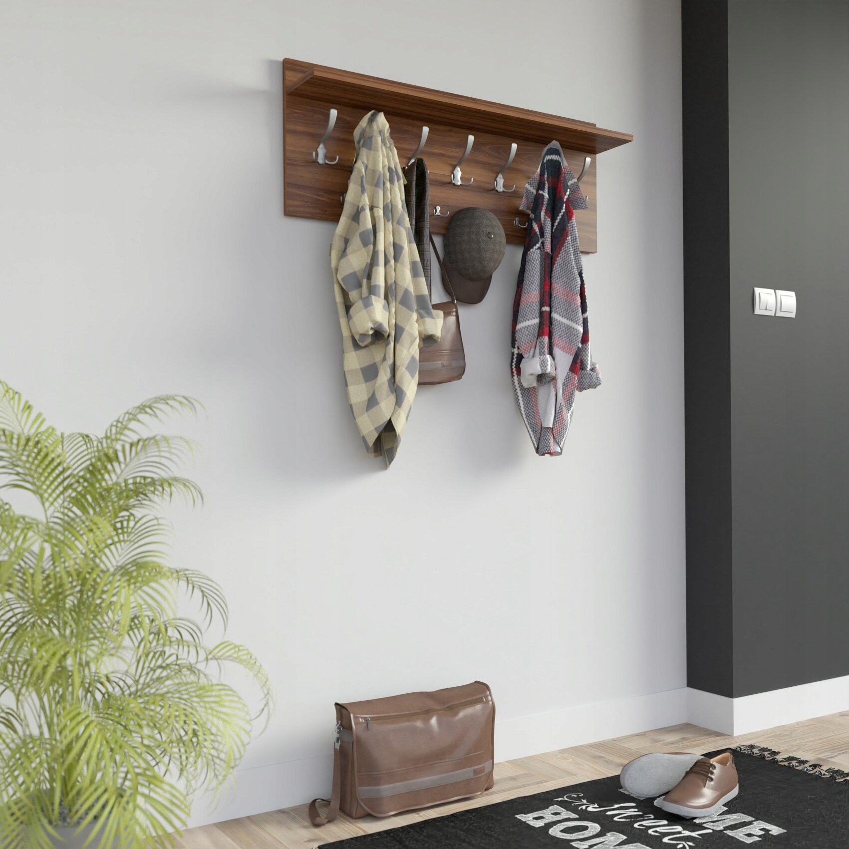 Cuier de perete, PAL, 105 x 40cm, Nuc - eMAG.ro