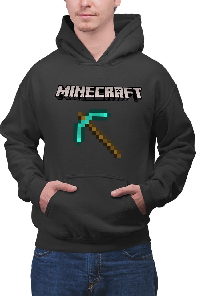 Мъжки суичър Minecraft Logo Stone Pickaxe Open World Pixels, Черен ...