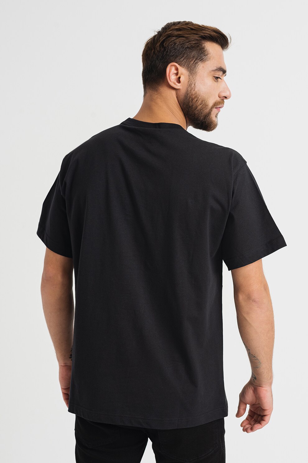 Versace Jeans Couture, Tricou cu imprimeu si maneci cazute, Auriu ...