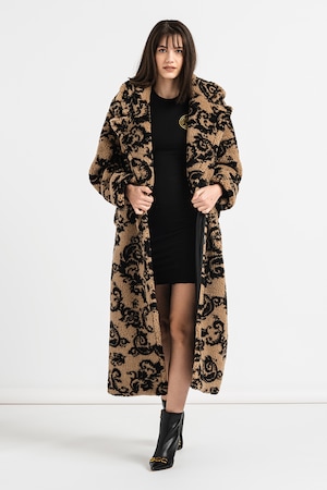 Versace Jeans Couture, Palton lung din material teddy cu slit pe partea ...