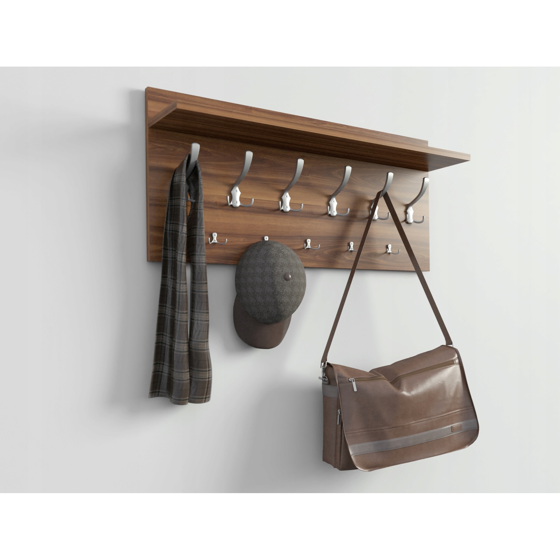 Cuier de perete, PAL, Carlige crom, 90 x 40cm, Nuc - eMAG.ro