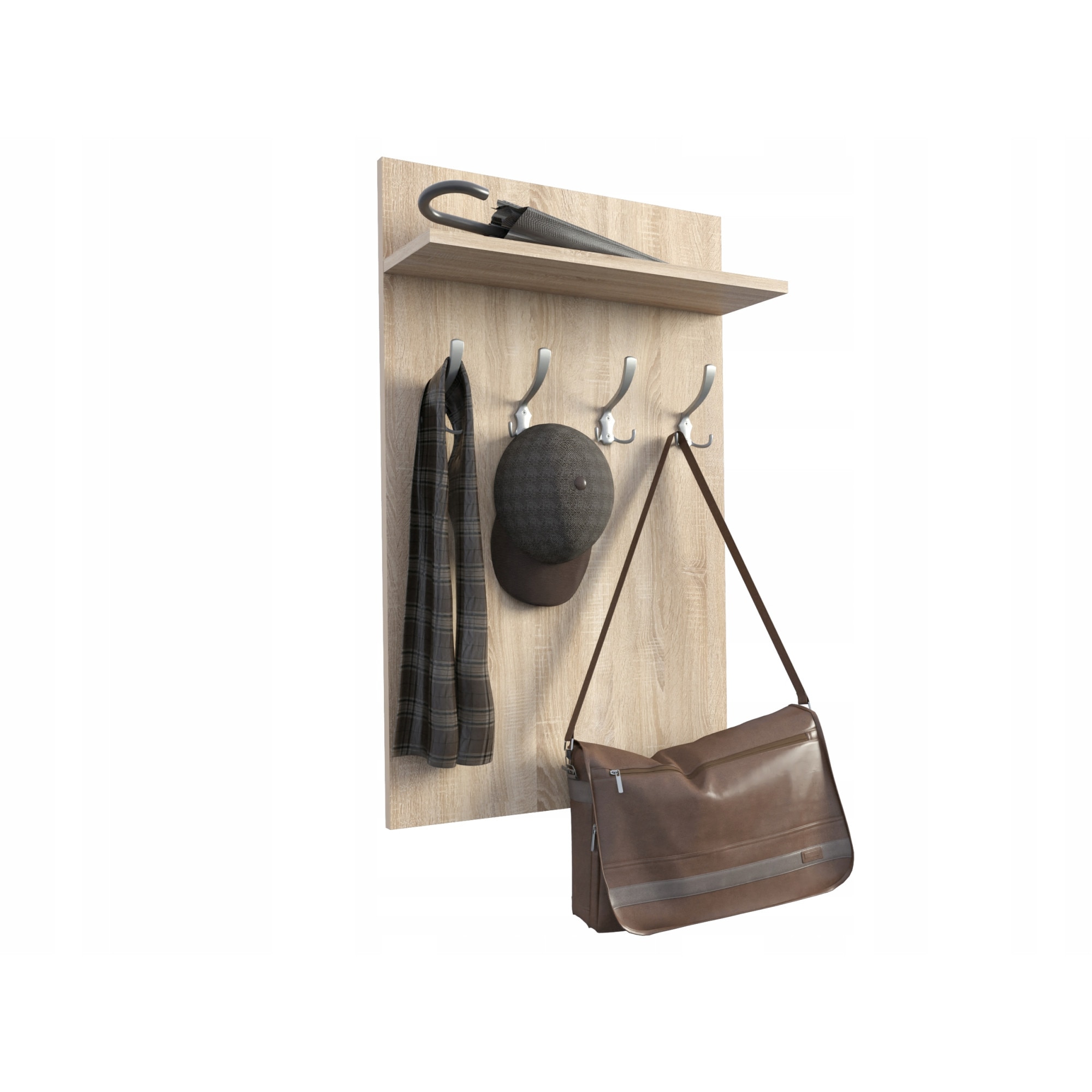 Cuier de perete, PAL, Carlige satin, 100 x 60cm, Stejar sonoma - eMAG.ro