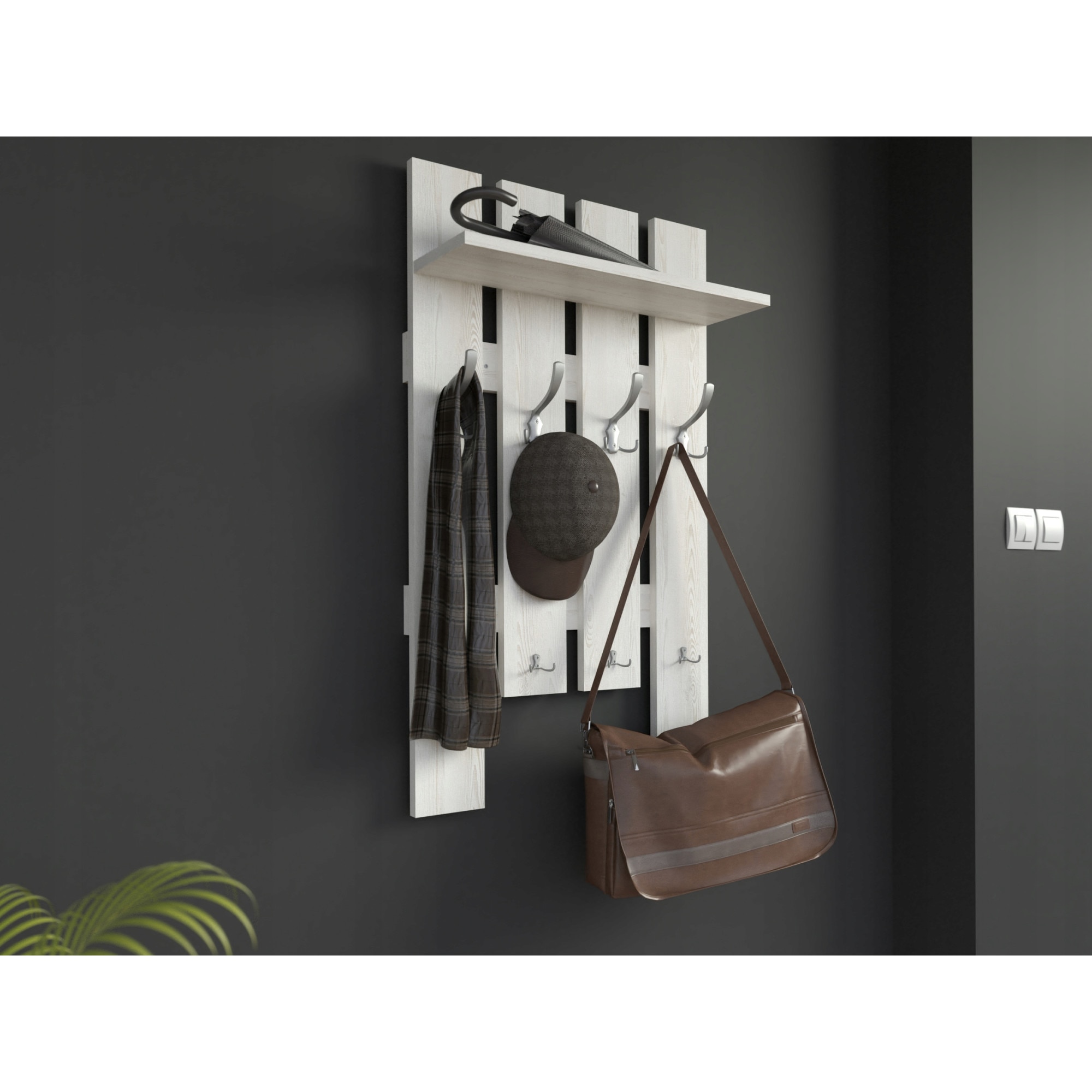 Cuier de perete din lemn, 1052271026, alb, 110 x 40 cm - eMAG.ro