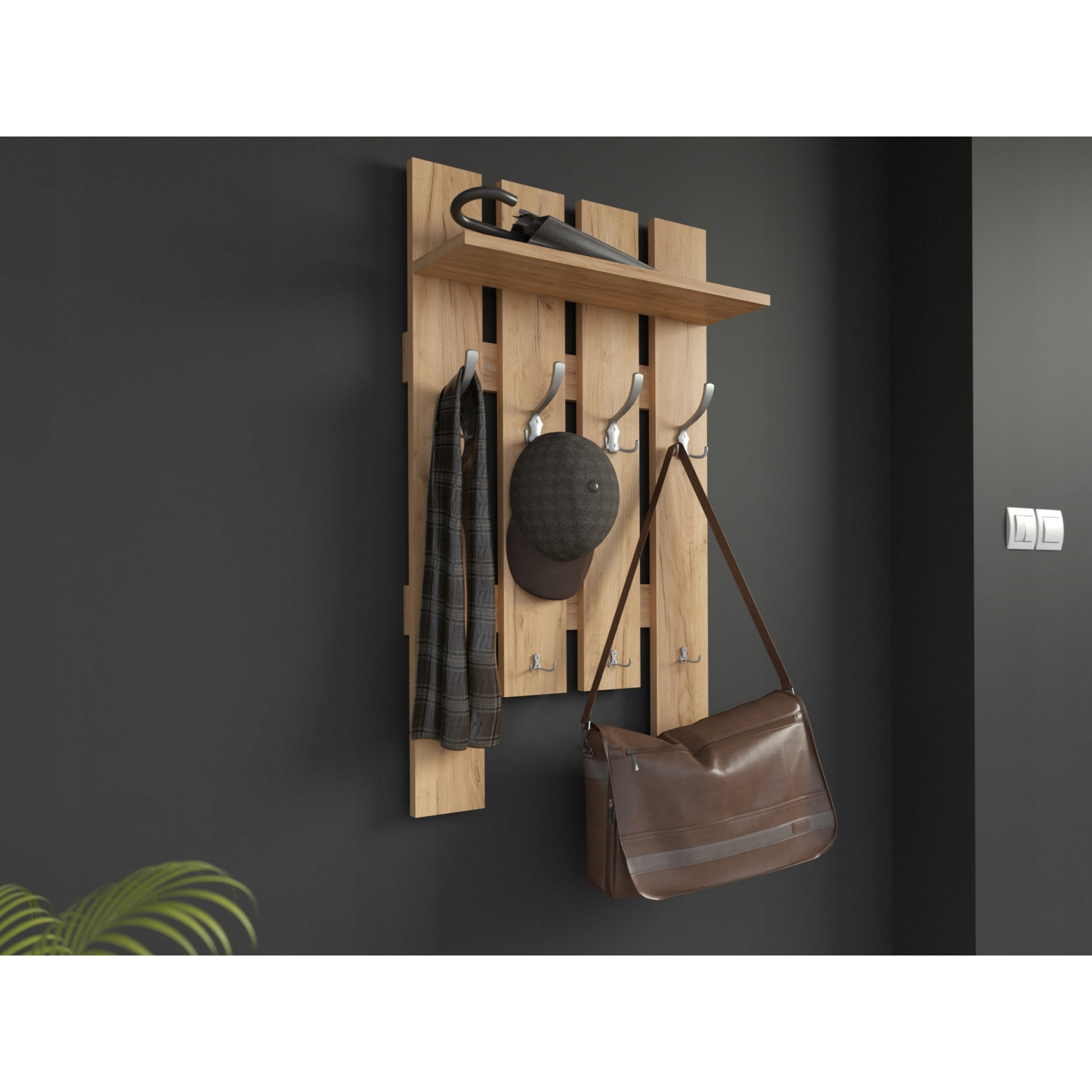 Cuier de perete din lemn, 1052271748, maro, 110 x 40 cm - eMAG.ro