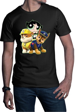 Мъжка тениска Paw Patrol Buttercup Powerpuff Girls Police Pup, Черен ...