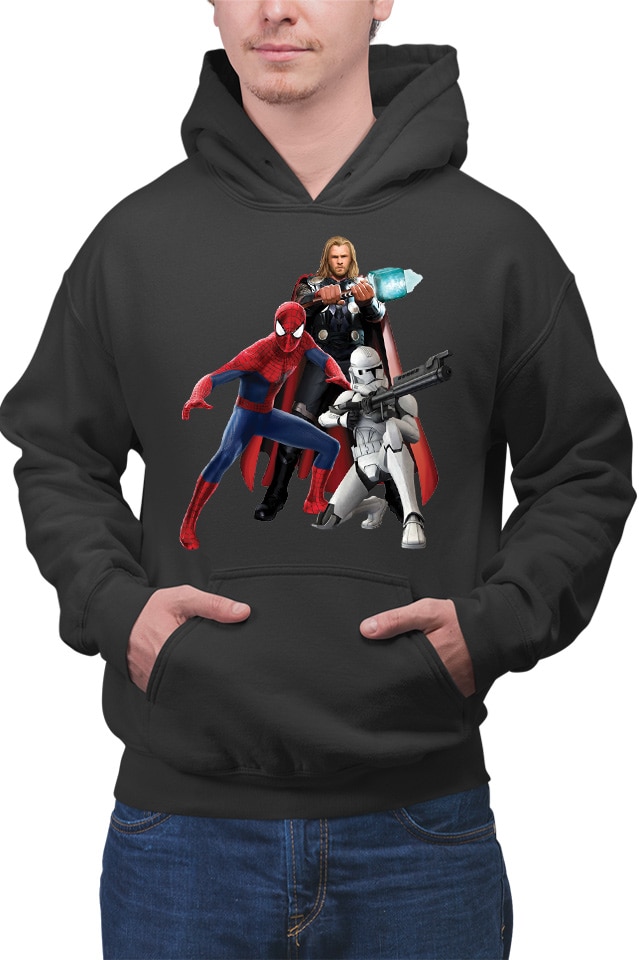 Мъжки суичър Star Wars Spiderman Thor Marvel Clone Trooper, Черен ...