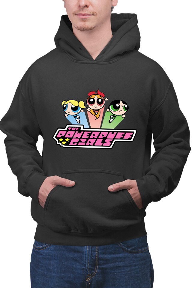 Hanorac barbati The Powerpuff Girls Logo Trio Adventure Funny, negru ...