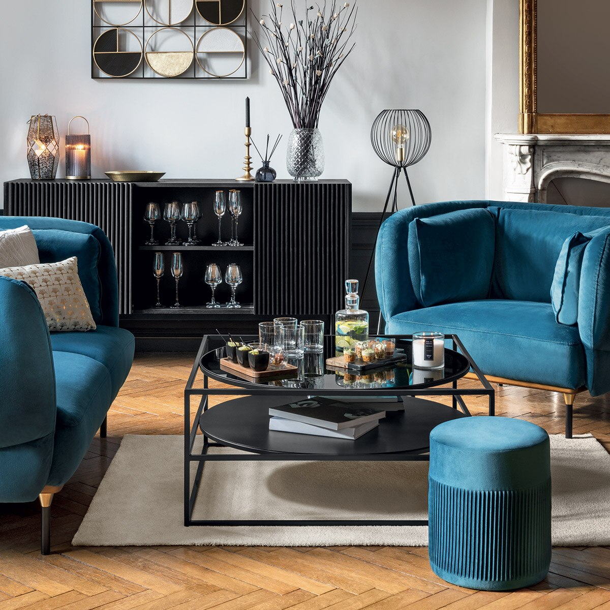 Masuta cafea neagra, blat sticla, structura metal, Yoho, 90x40 cm - eMAG.ro