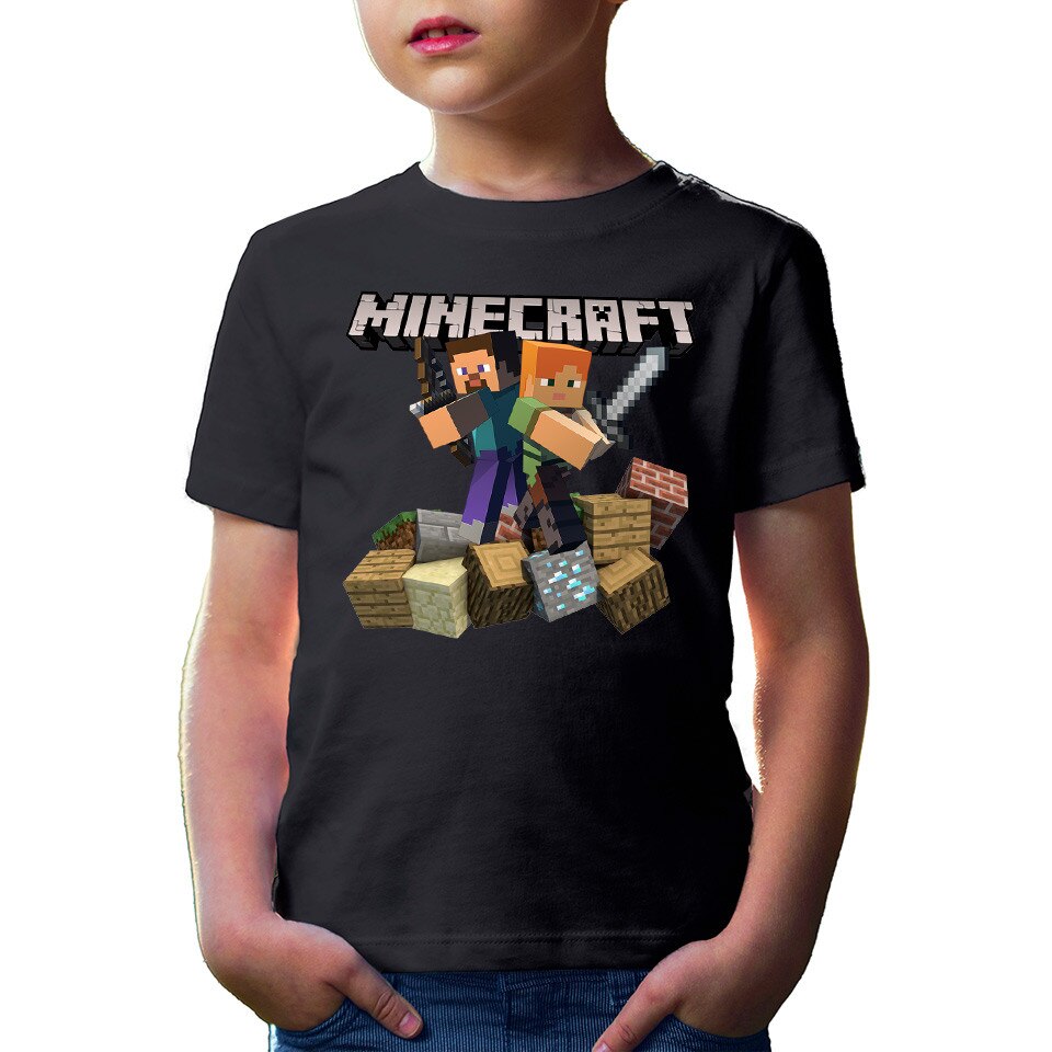 Tricou copii Minecraft Fight Loot Bow Sword Beginner Material, negru ...