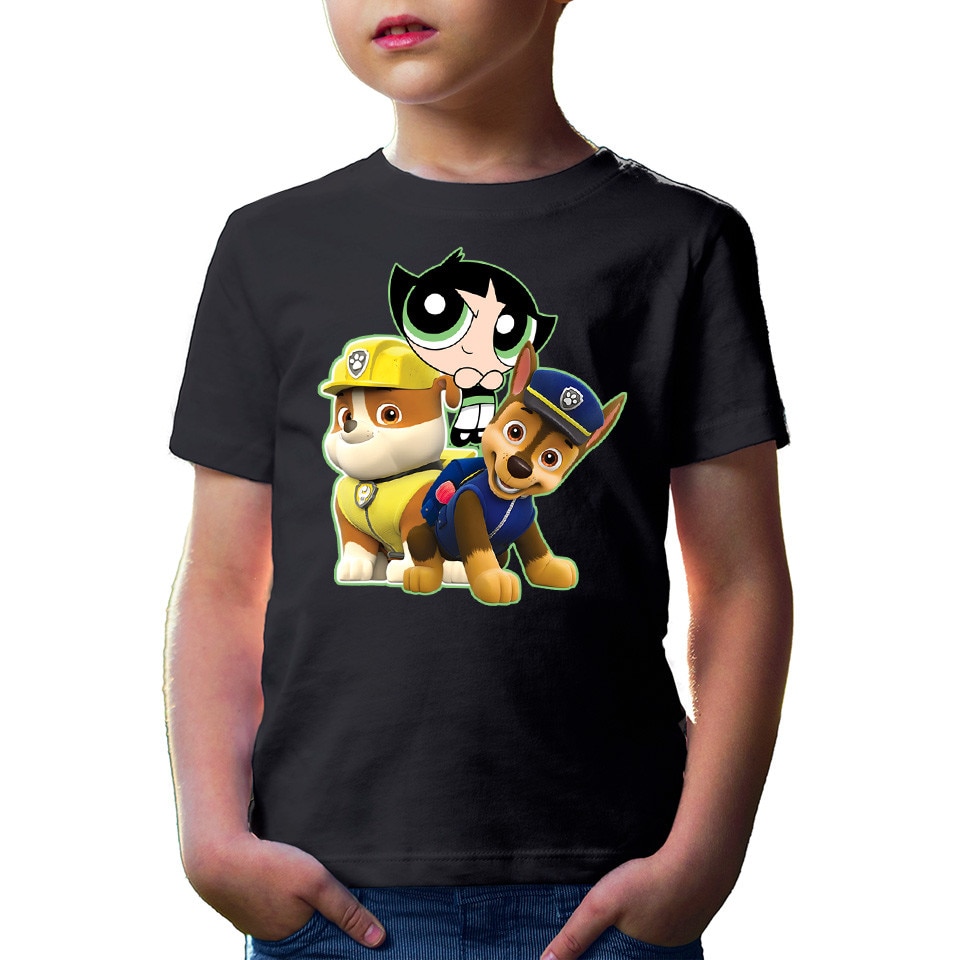 Тениска Детска Paw Patrol Buttercup Powerpuff Girls Police Pup, Черен ...