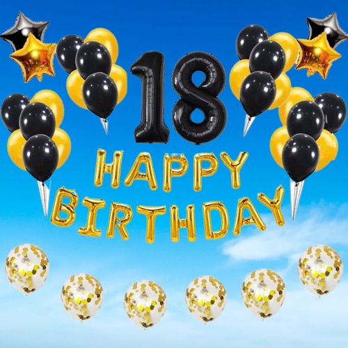 Комплект 44 балона, 18 години, Happy Birthday, Конфети, It's Party Time ...