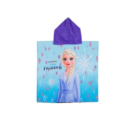 Prosop plaja, tip poncho, pentru copii, cu gluga, Frozen 2, albastru ...