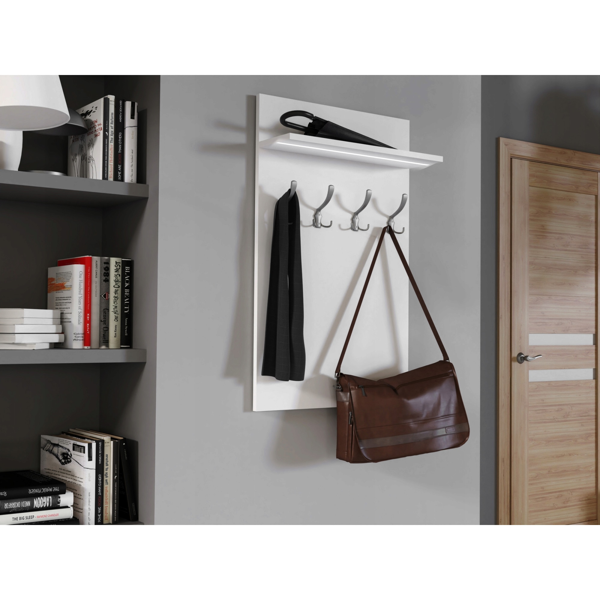 Cuier de perete, 1052276990, lemn, LED, alb, 60x100 cm - eMAG.ro