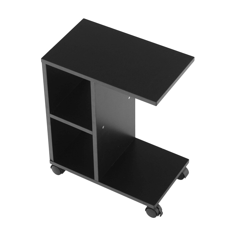 Masuta de cafea, pe roti, negru, cu raft, PAL melaminat, spatiu de ...