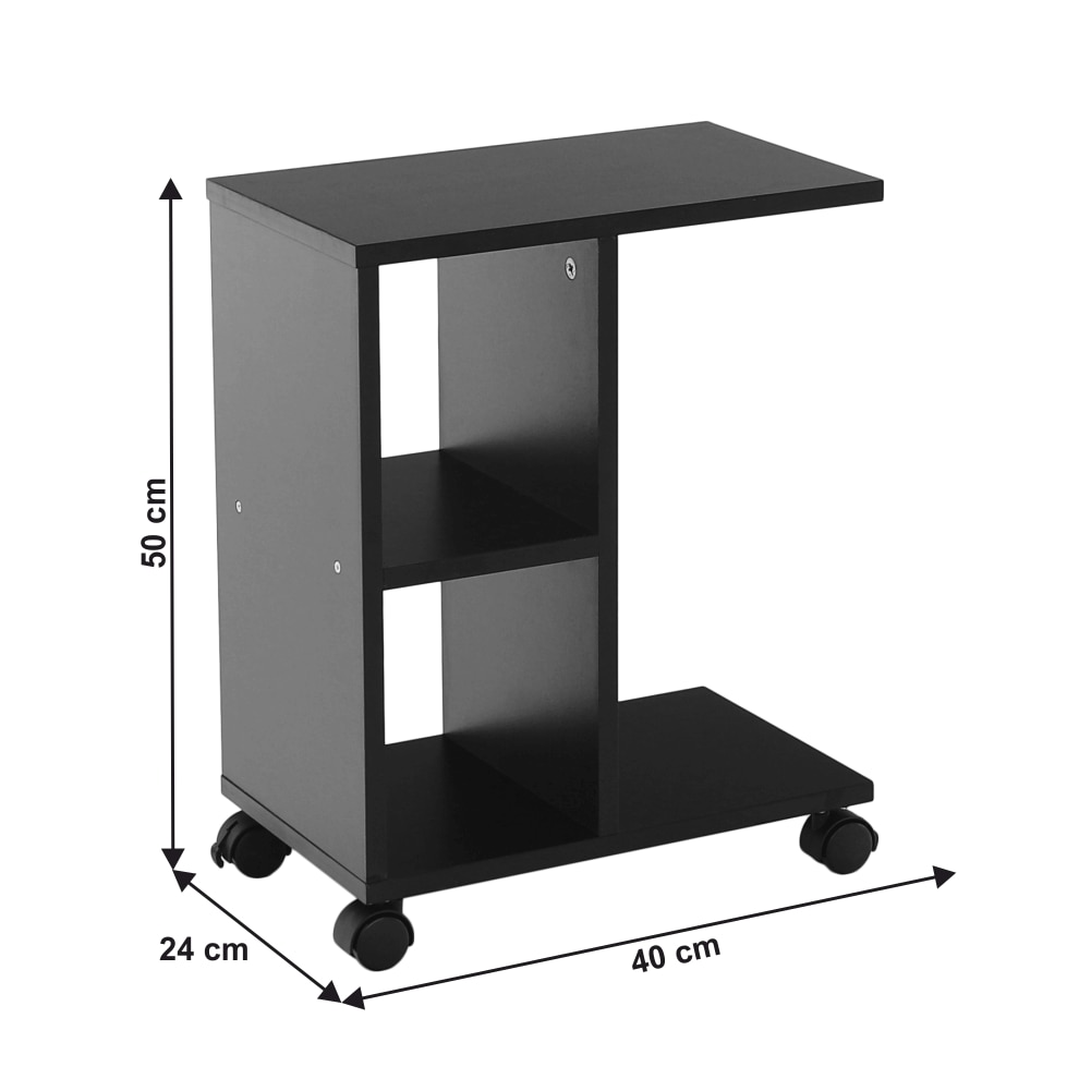 Masuta de cafea, pe roti, negru, cu raft, PAL melaminat, spatiu de ...