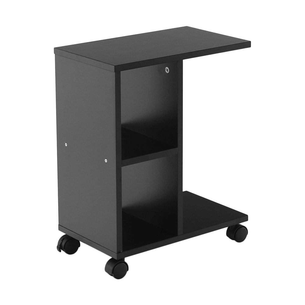 Masuta de cafea, pe roti, negru, cu raft, PAL melaminat, spatiu de ...