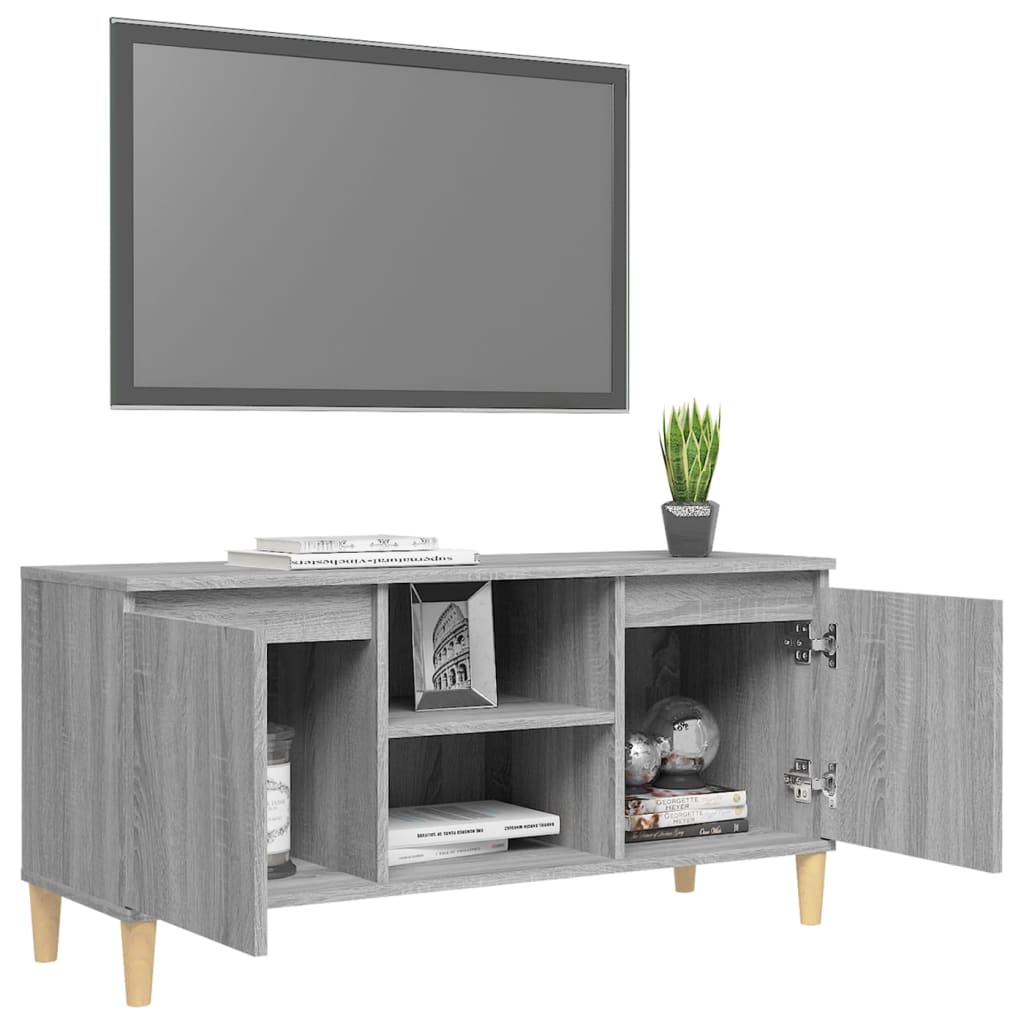 Comoda TV cu picioare din lemn masiv vida x L, gri sonoma, 103,5 x 35 x ...