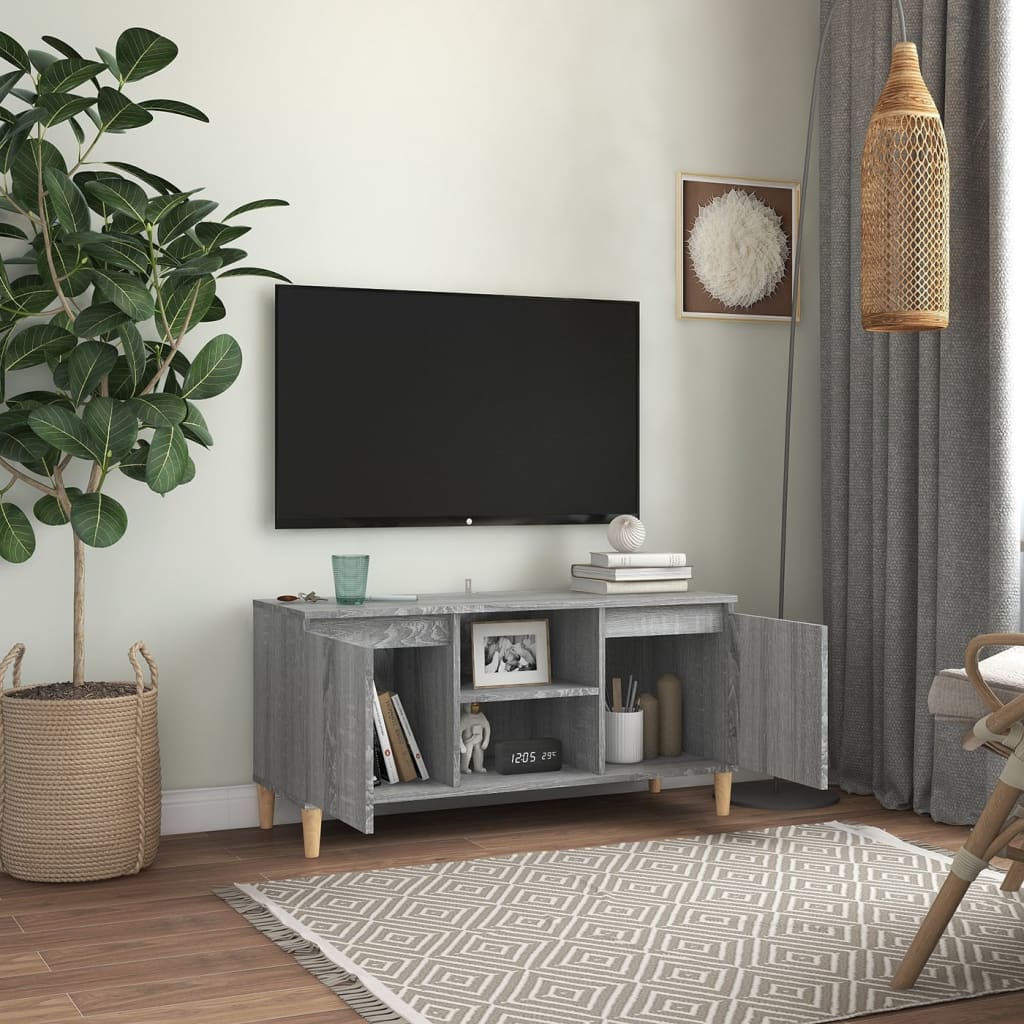 Comoda TV cu picioare din lemn masiv vida x L, gri sonoma, 103,5 x 35 x ...