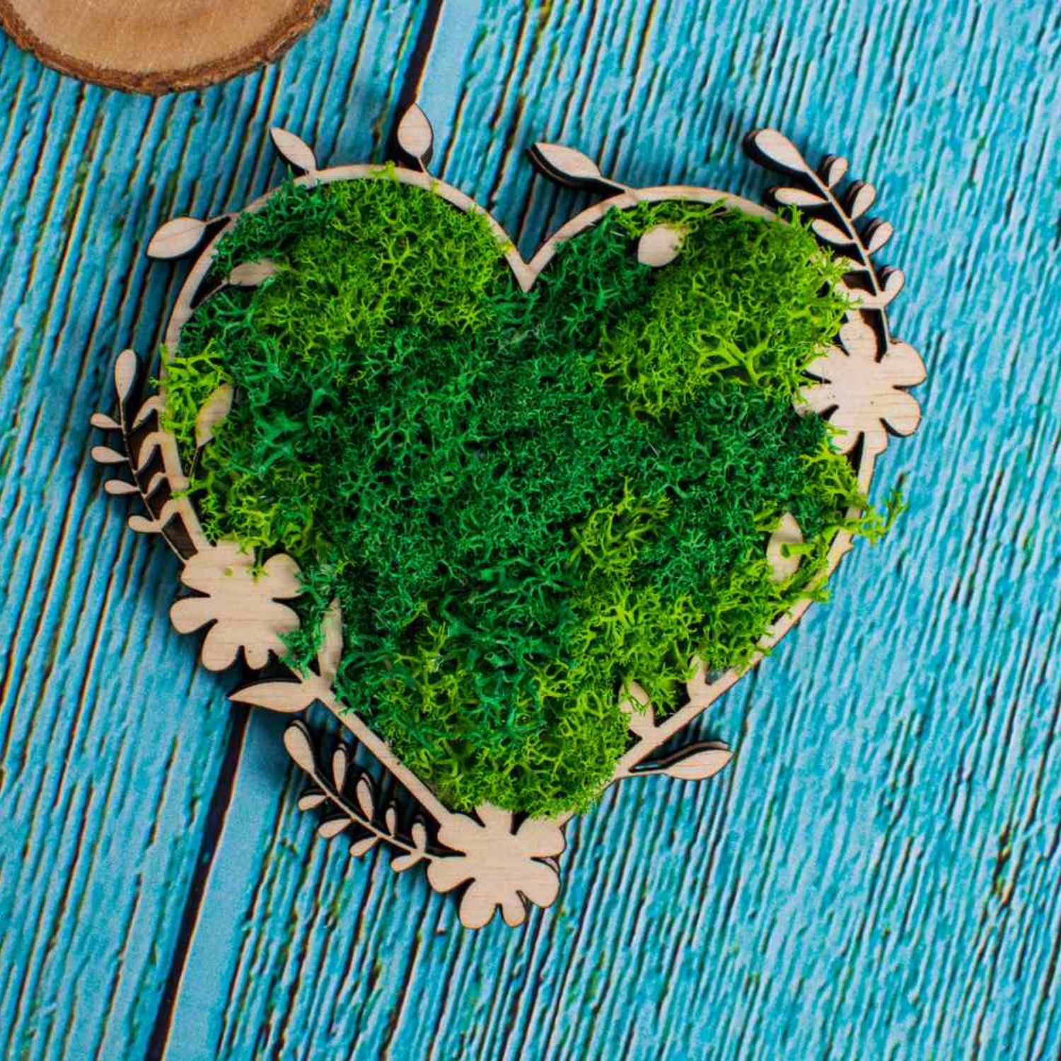 Decor Inima cu Flori HH1543 din lemn Personalizat cu Licheni 30x29 cm ...