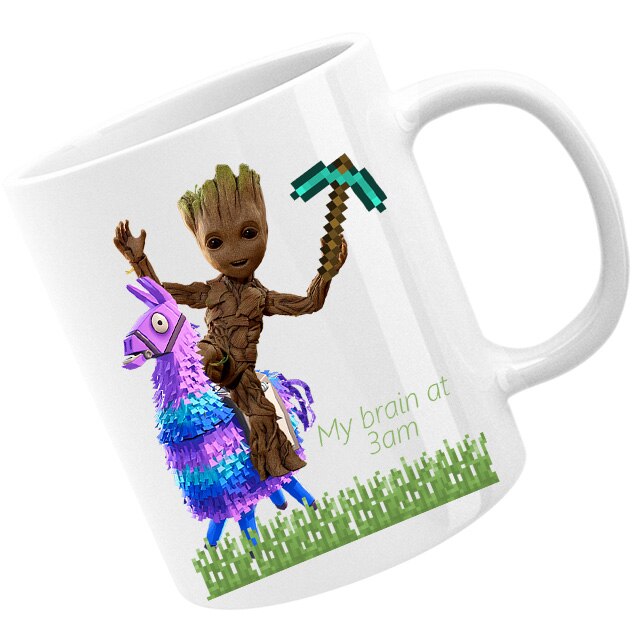 Cana Baby Groot Riding Fortnite Lama Minecraft Pickaxe, alba, 330 ml ...