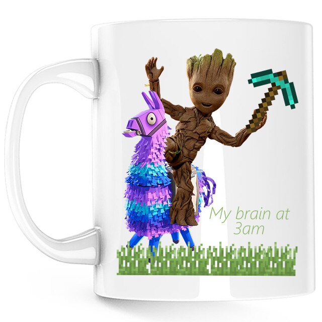 Cana Baby Groot Riding Fortnite Lama Minecraft Pickaxe, alba, 330 ml ...