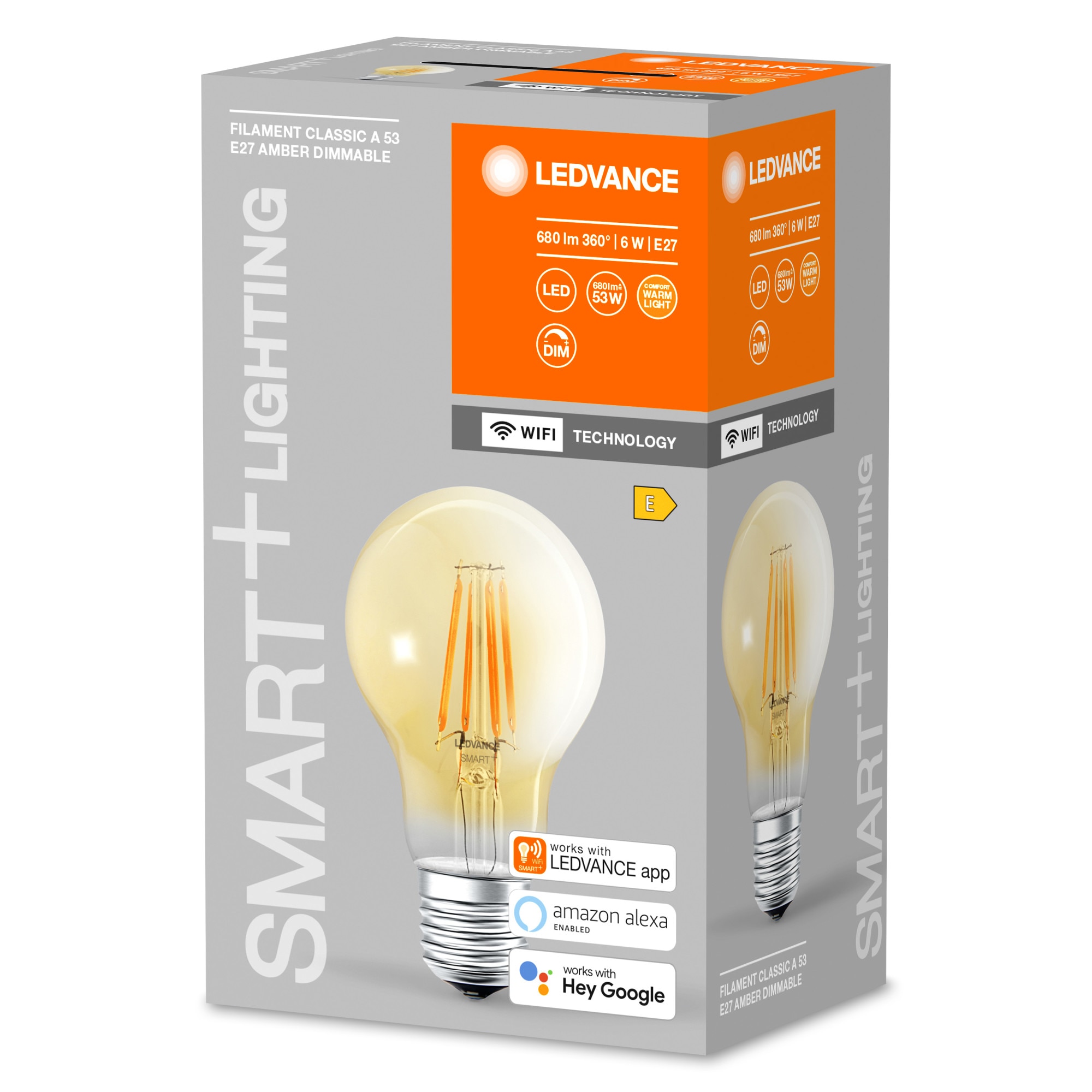 Bec LED inteligent vintage (decorativ) Ledvance Smart, A60, Wi-Fi, filament, E27, 6W (53W), 680 ...