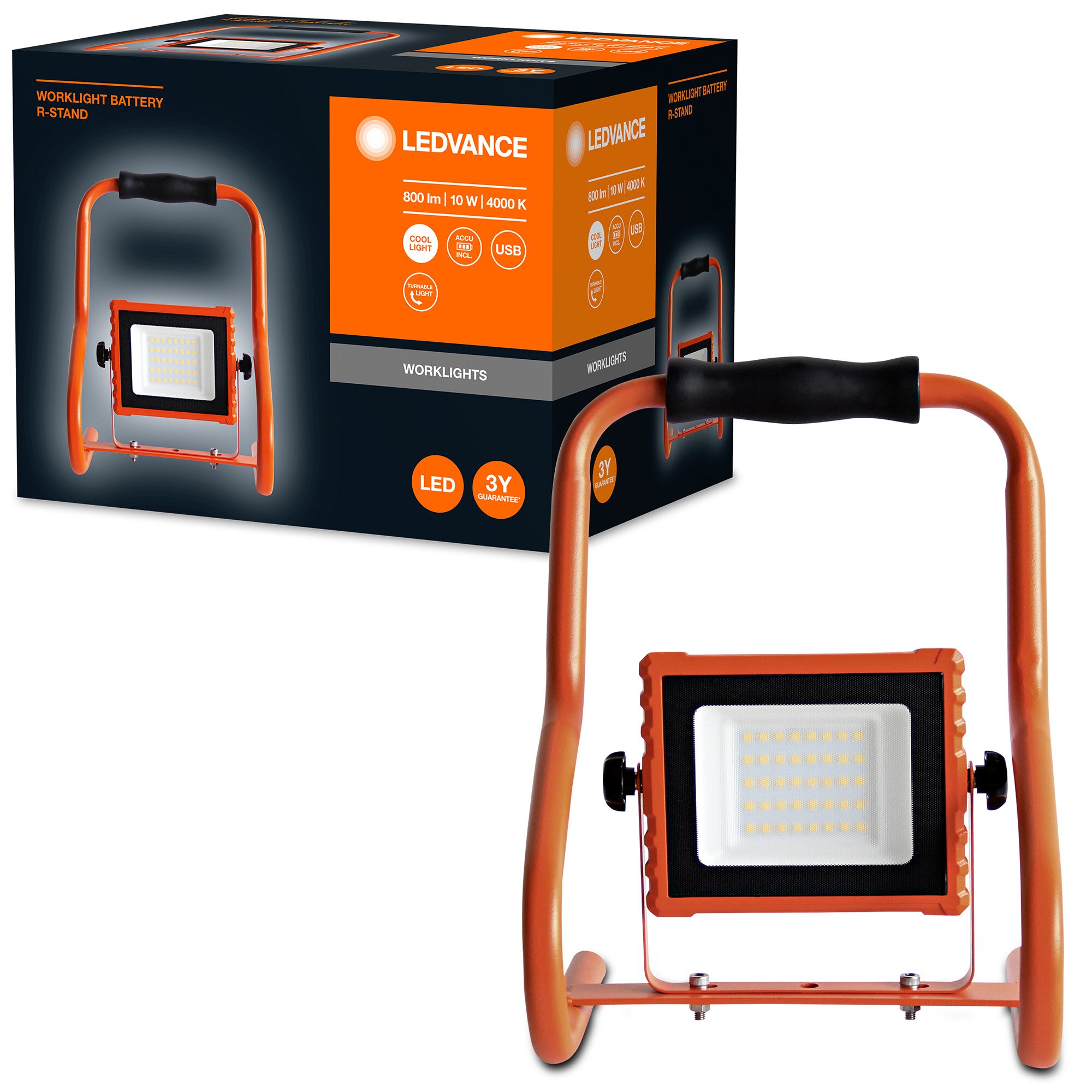 Proiector LED portabil Ledvance 10W, 800 lm, 4000K, IP44, autonomie 4h ...