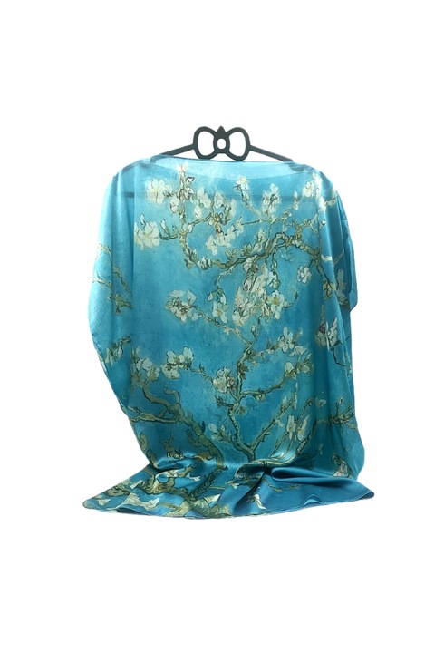 Rochie de plaja tip poncho din matase, reproducere Van Gogh, Crengi de ...
