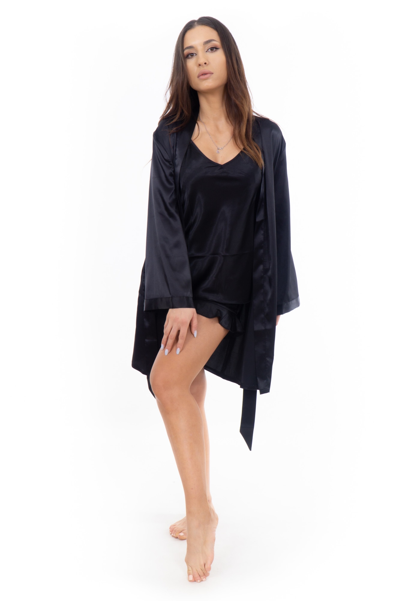 Halat dama din satin premium, Negru - eMAG.ro