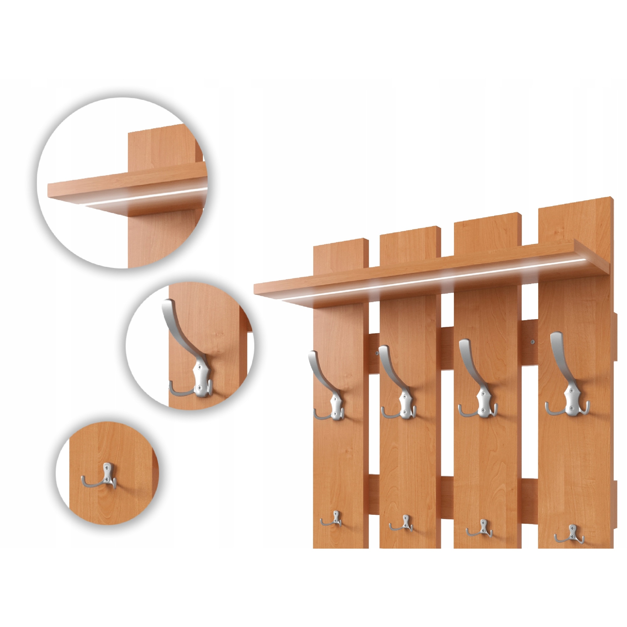 Cuier de perete, 1052277314, lemn, LED, maro, 60x70 cm - eMAG.ro