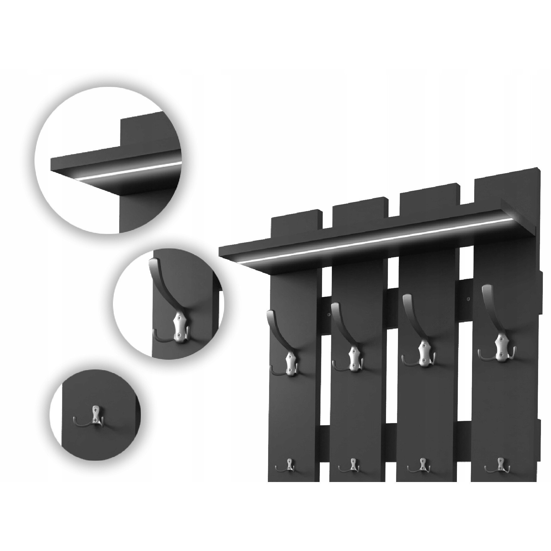 Cuier de perete, 1052277487, lemn, LED, negru, 60x90 cm - eMAG.ro