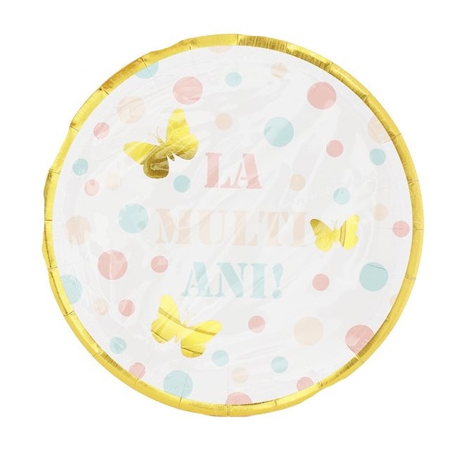 Set 6 farfurii carton La multi ani fluturi 18 cm - eMAG.ro