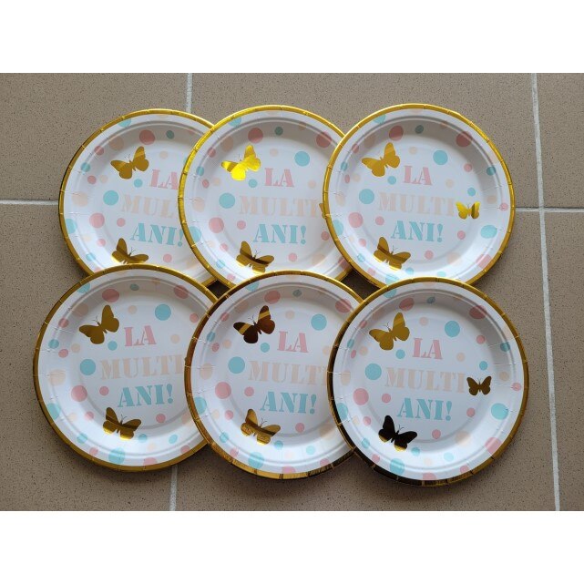 Set 6 farfurii carton La multi ani fluturi 18 cm - eMAG.ro