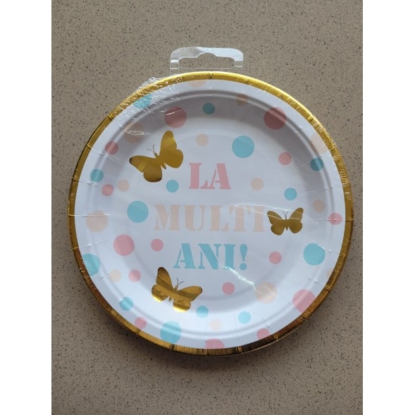 Set 6 farfurii carton La multi ani fluturi 18 cm - eMAG.ro