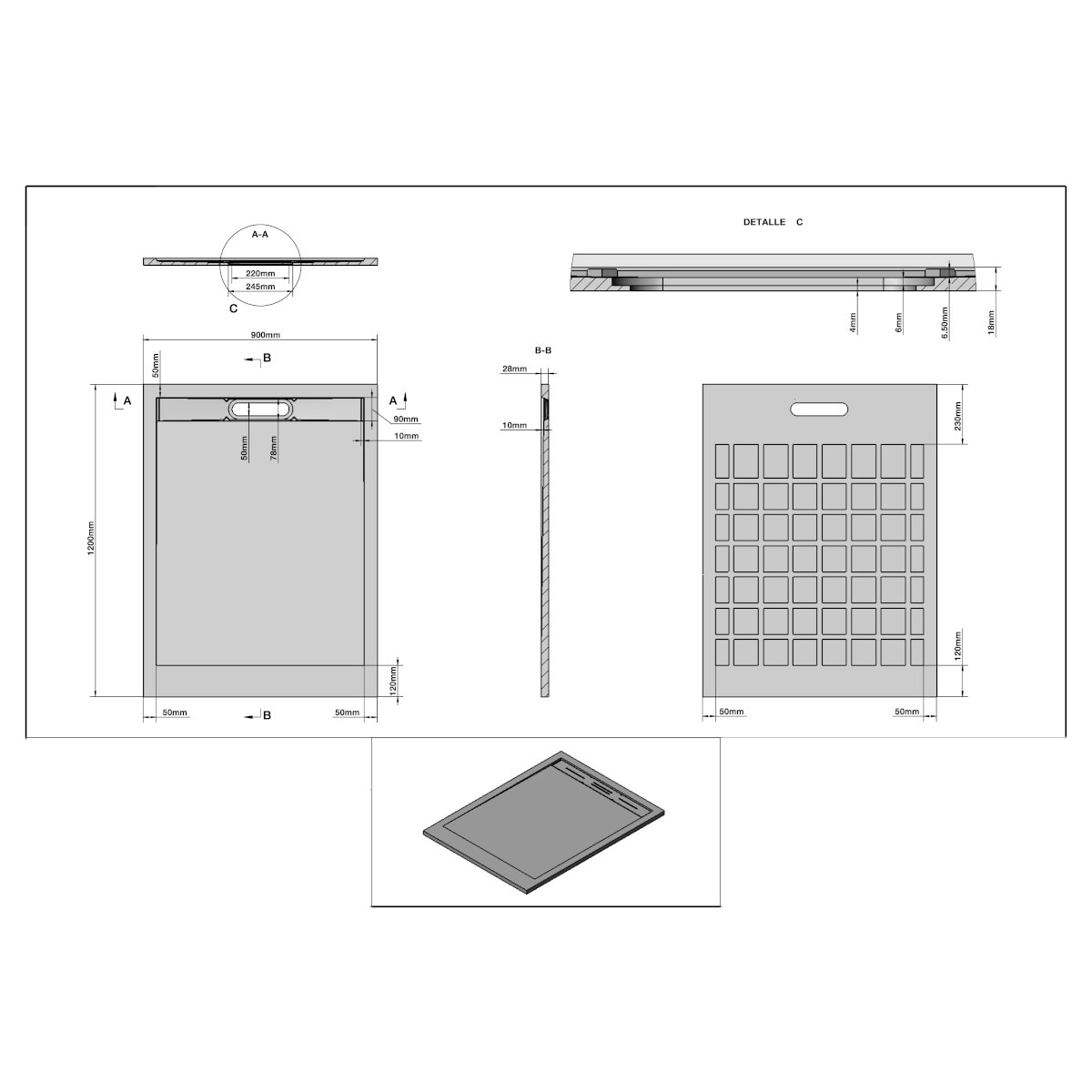 Cadita de dus, compozit mineral, dimensiuni 120x90 cm, inaltime 2.8 cm ...