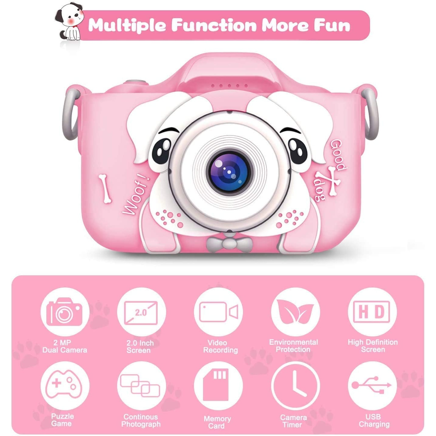 Camera foto/video pentru copii, model Catelus / Caine, 5 jocuri incluse ...