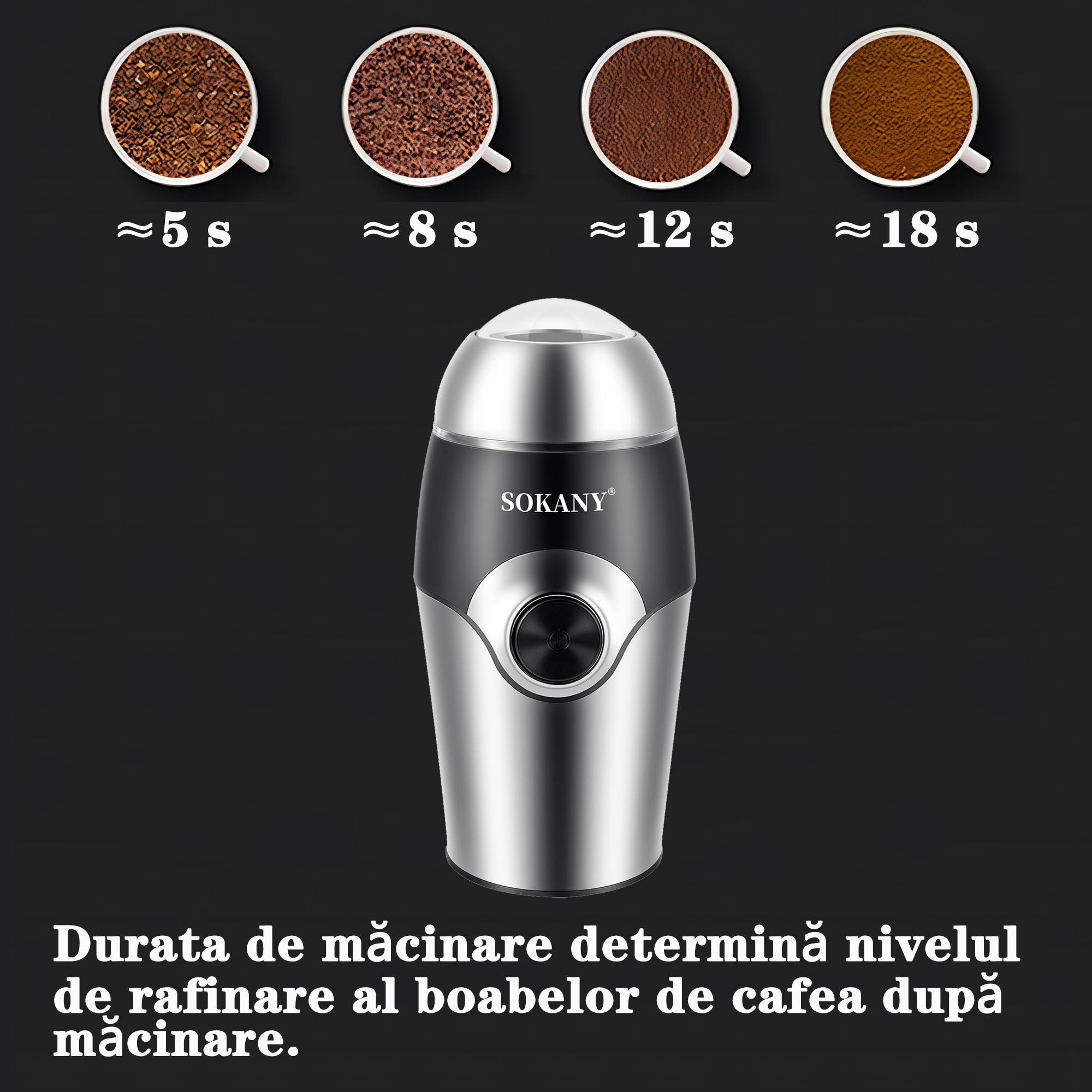 Rasnita electrica de cafea si condimente Sokany SK-3024, 150W, 50g ...