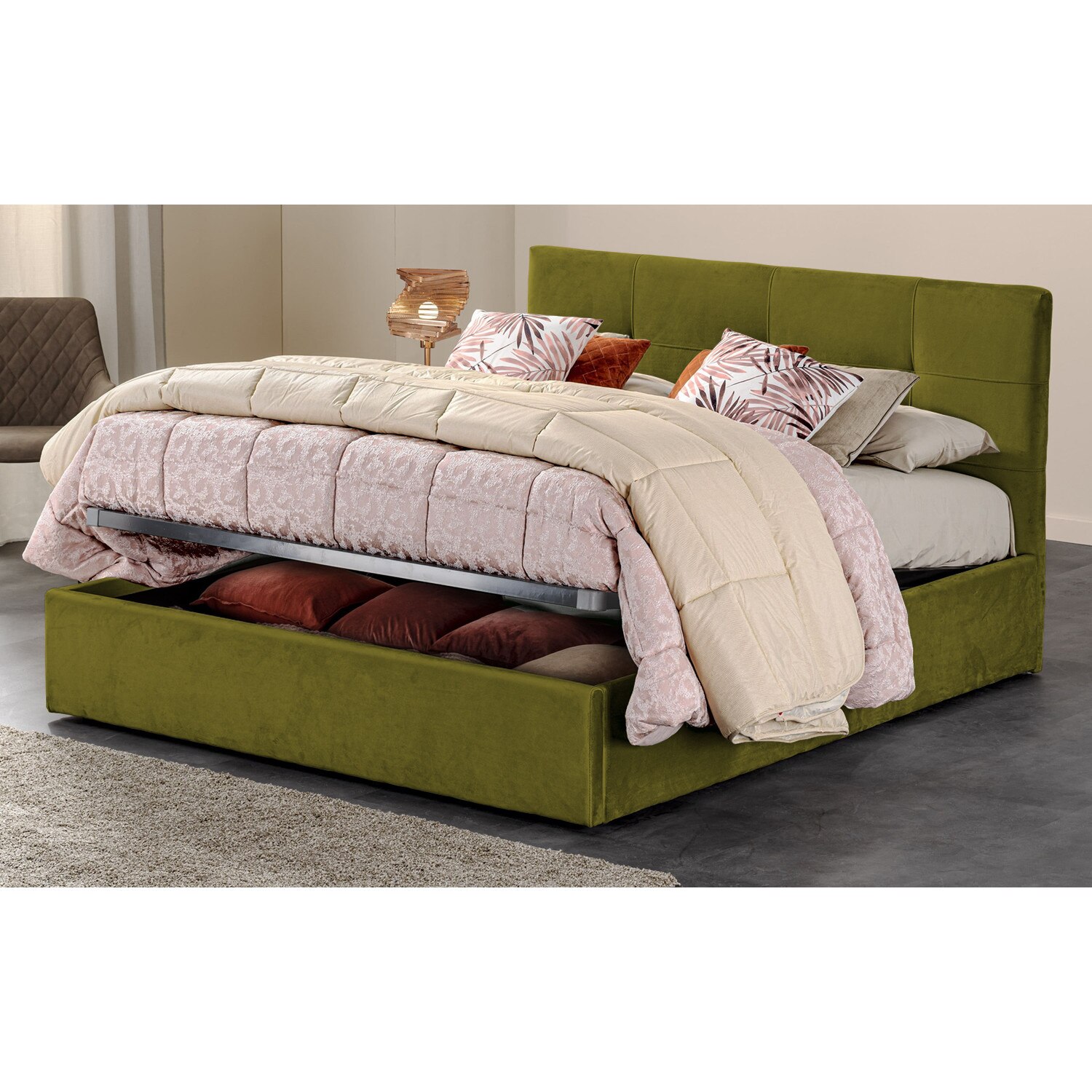 Pat Tapitat Rabatabil cu Lada Depozitare, 160x200 cm, Giorno Promo ...