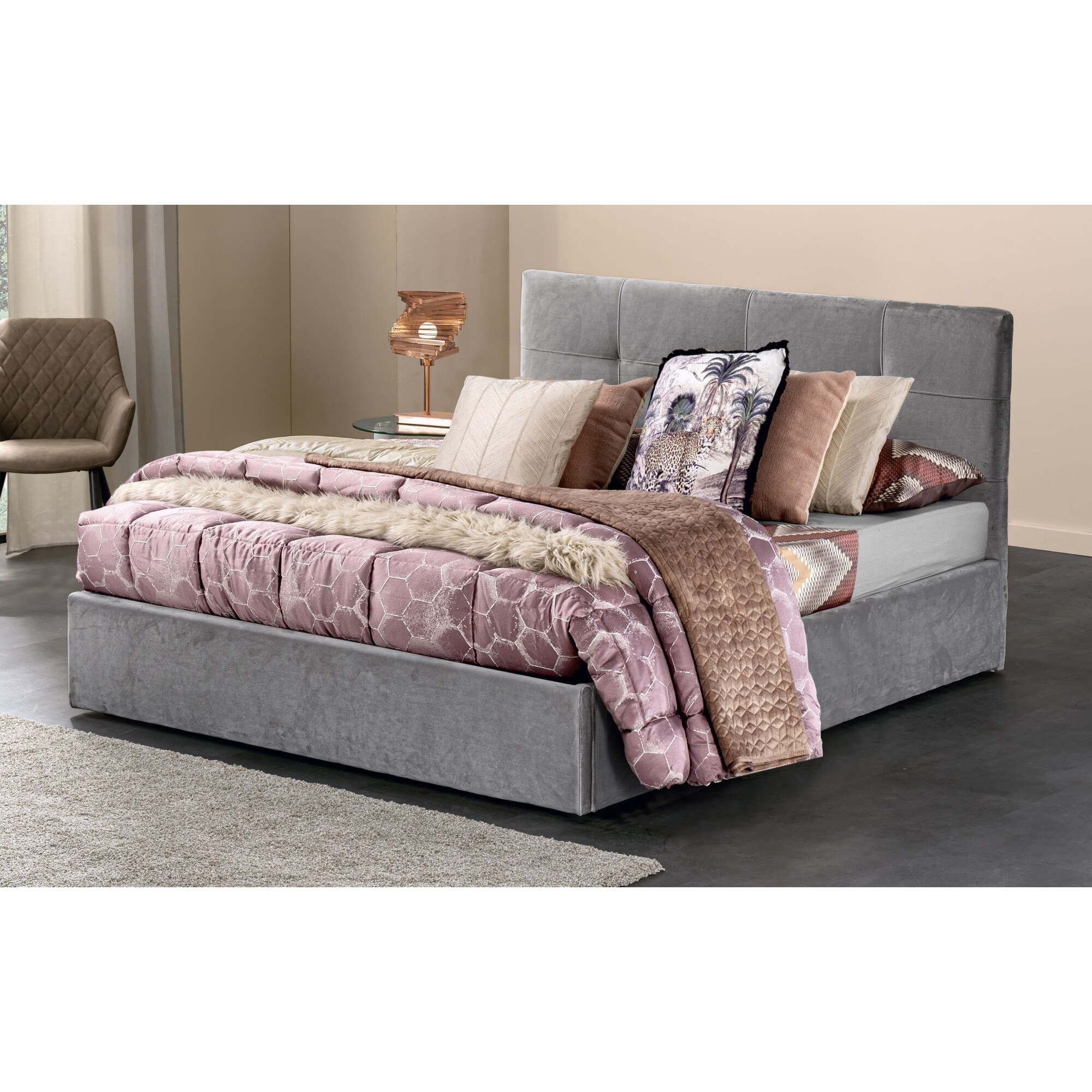 Pat Tapitat Rabatabil cu Lada Depozitare, 160x200 cm, Giorno Promo ...