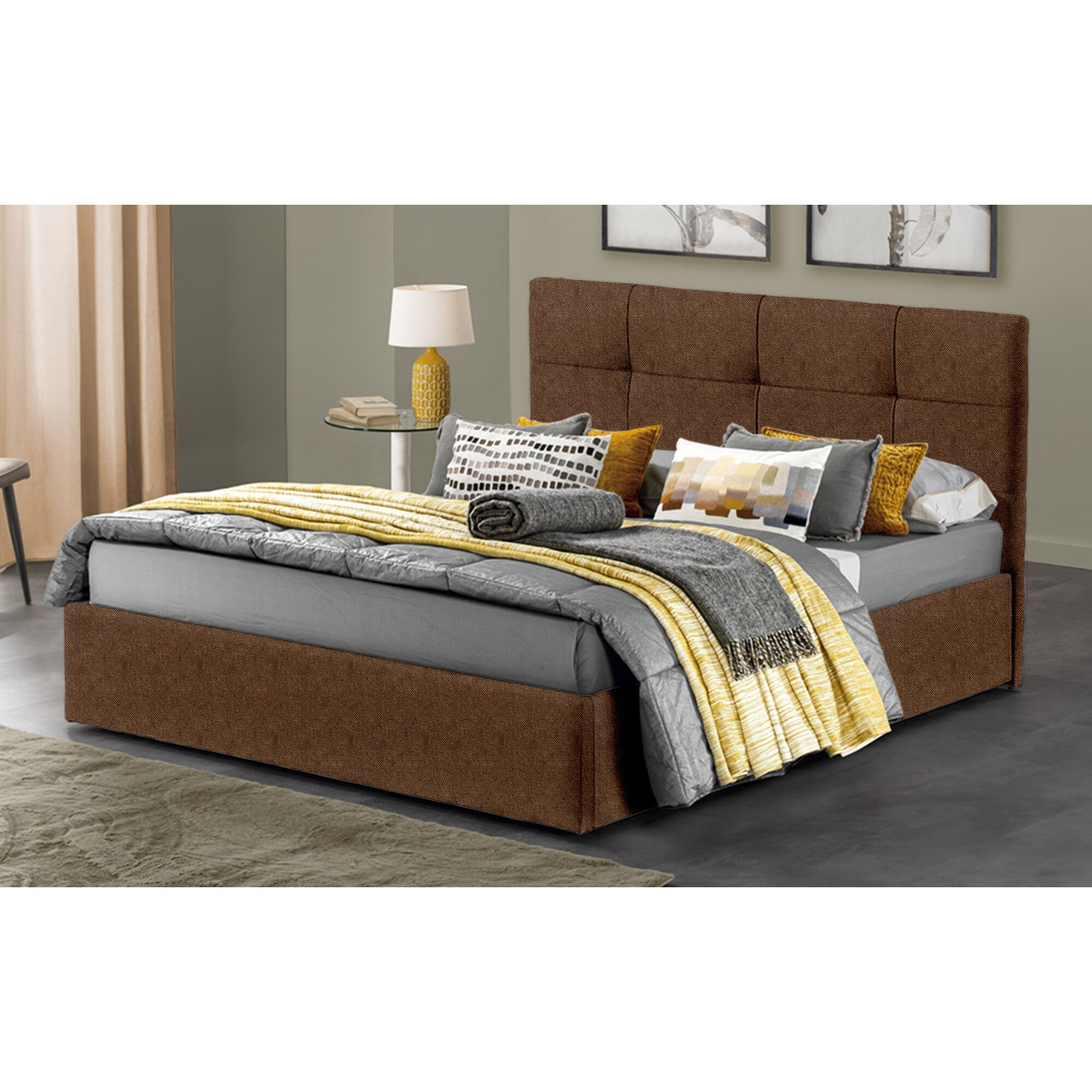 Pat Tapitat Rabatabil cu Lada Depozitare, 160x200 cm, Giorno Promo ...