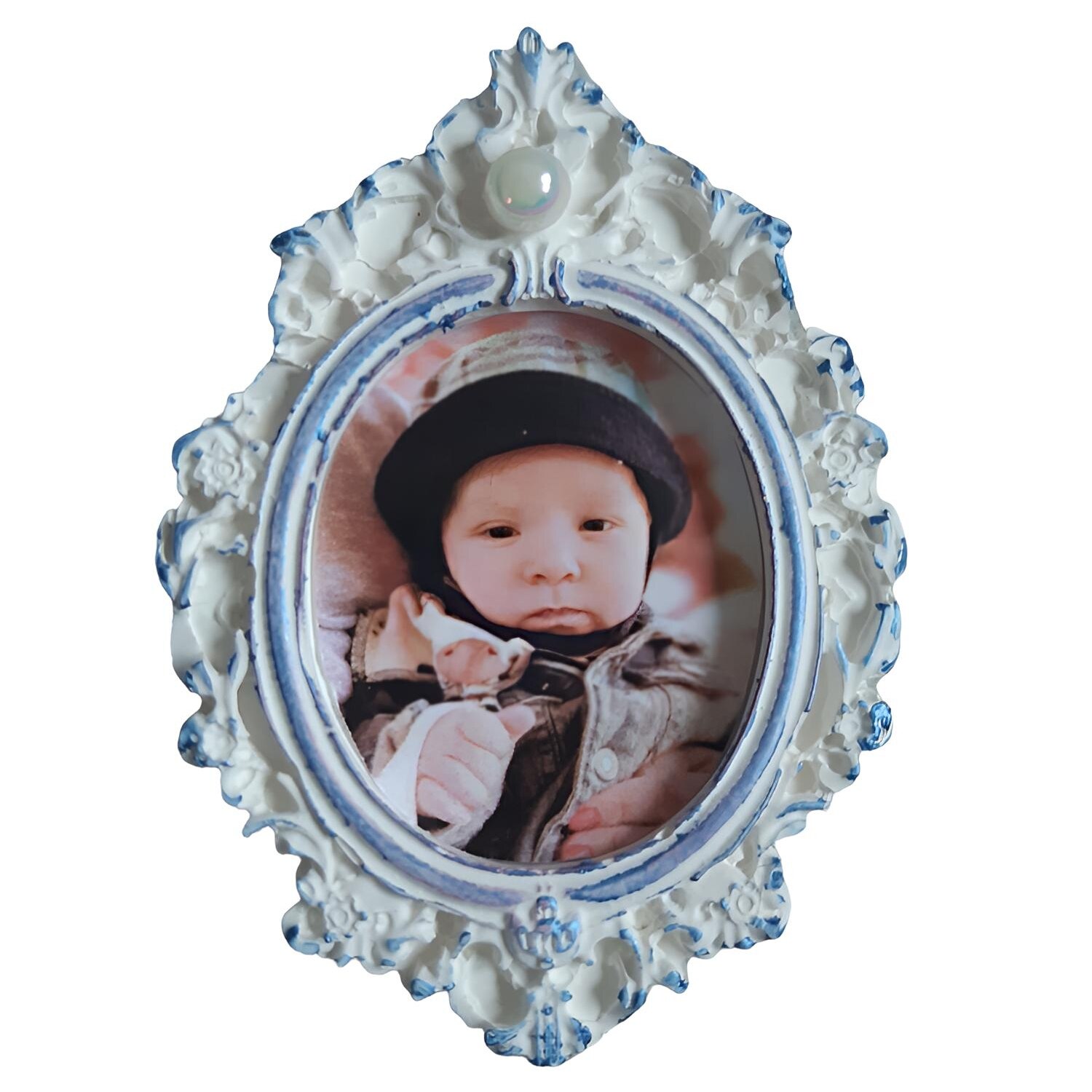 Marturie ceramica botez baiat, cu magnet pe spate, personalizat cu poza ...