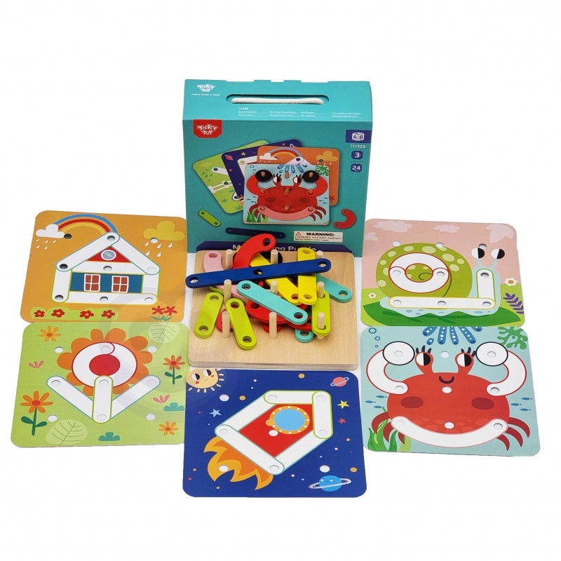 Puzzle din lemn, Set constructie cu ace, 24 elemente, TOOKY TOY - eMAG.ro