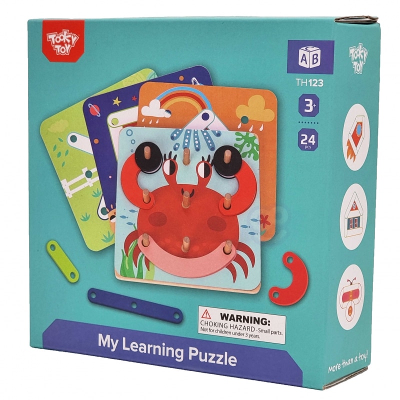 Puzzle din lemn, Set constructie cu ace, 24 elemente, TOOKY TOY - eMAG.ro
