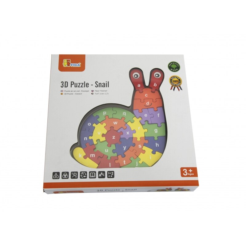 Puzzle din lemn, 3D, Melc, Alfabet, 26 elemente, Viga Toys - eMAG.ro