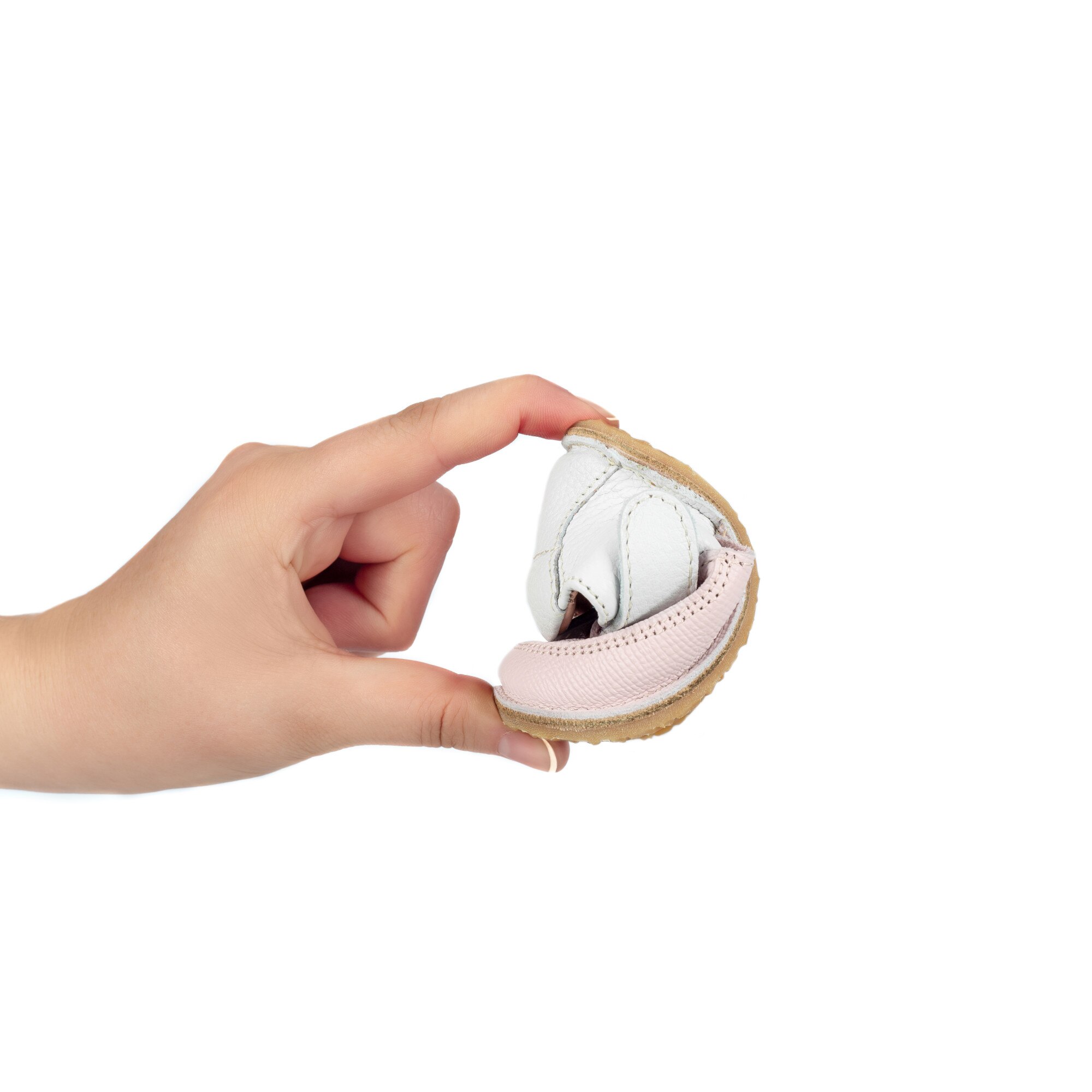 Pantofi copii Barefoot simpli cu aerisire, piele naturala, Alb/roz, 18 ...