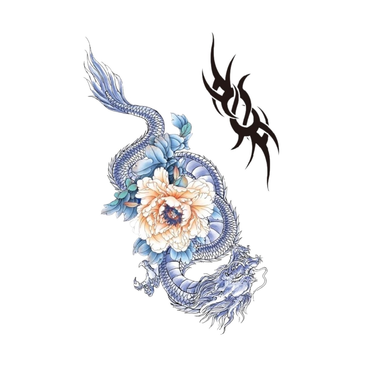 Tatuaj Temporar Blue Dragon, 21x16cm pentru aplicare pe Corp, Ceramica ...
