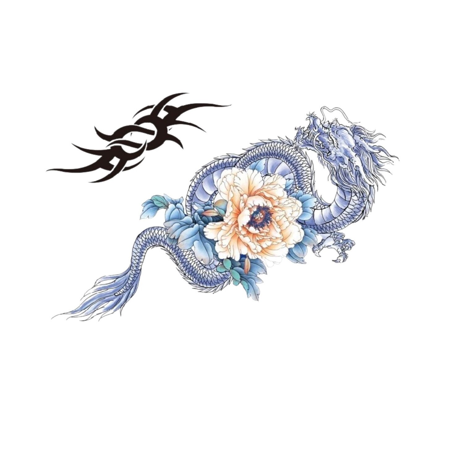 Tatuaj Temporar Blue Dragon, 21x16cm pentru aplicare pe Corp, Ceramica ...